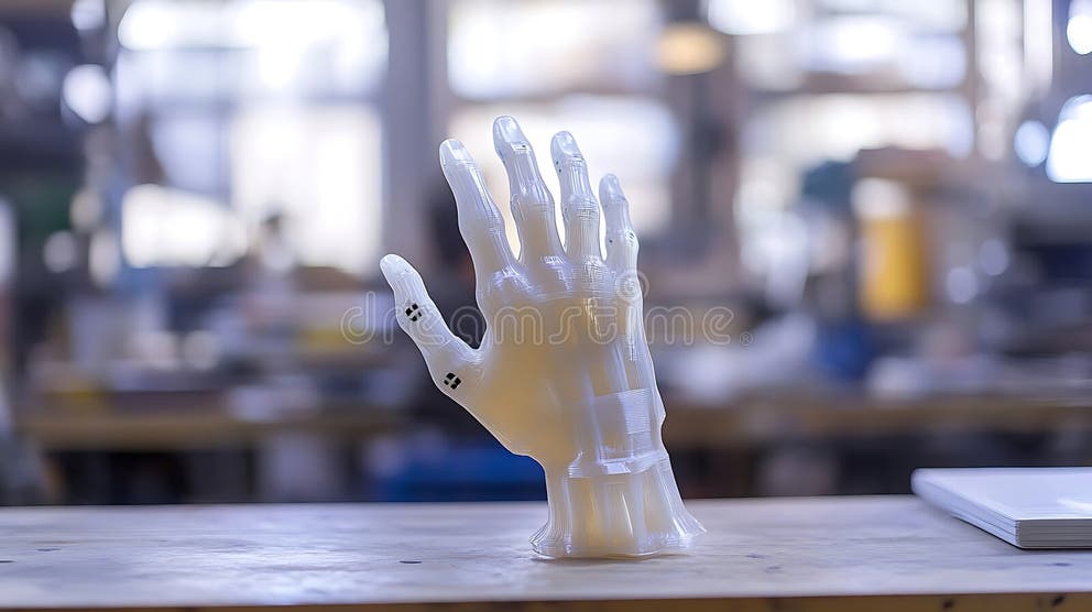 3D Printed Robotic Hand on Display in a Workshop Showcasing Innovative ...