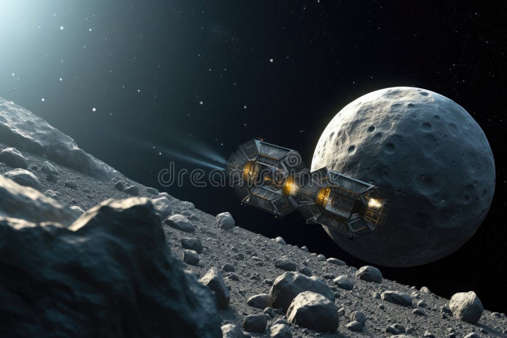 3d Printed Space Station Orbiting an Asteroid Stock Photo - Image of ...
