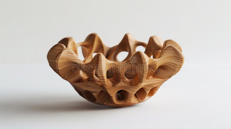 3D Printed Wooden Object with Intricate Design Displayed on a Plain ...