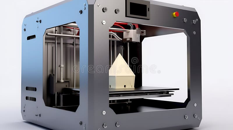 3D Printer on Workplace of Engineer Maker with Abstract Tech Schema of Additive Technologies ...