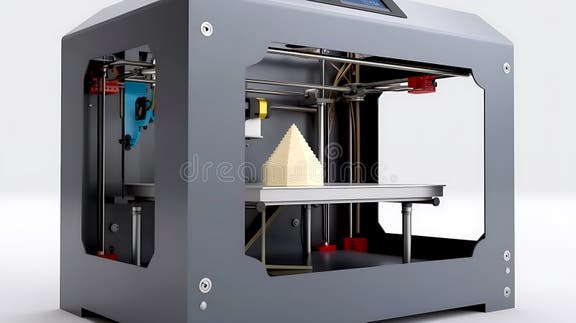 3D Printer on Workplace of Engineer Maker with Abstract Tech Schema of ...
