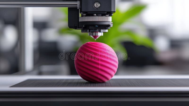 A 3D Printer in Action, Printing a Pink, Wavy Sphere. Stock Image ...