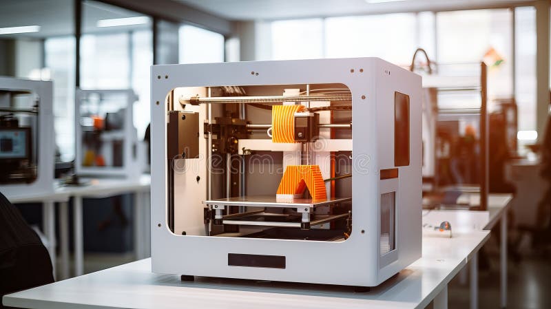 A 3D Printer in Action Producing Vibrant Orange Models in a Modern ...