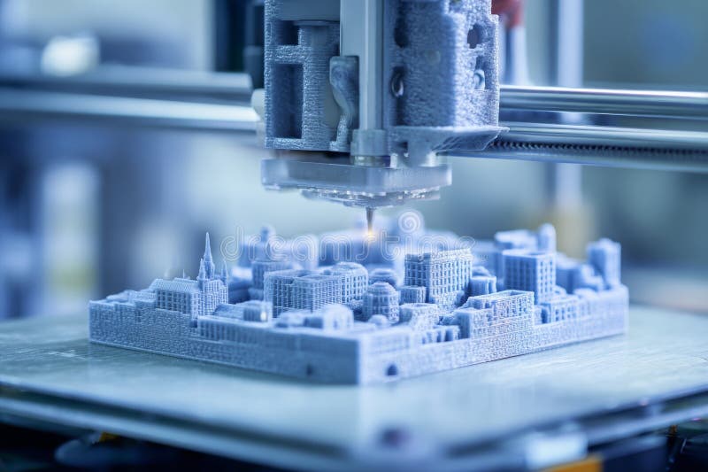 A 3D Printer is Actively Constructing a Complex Architectural Model Layer by Layer, Showcasing ...