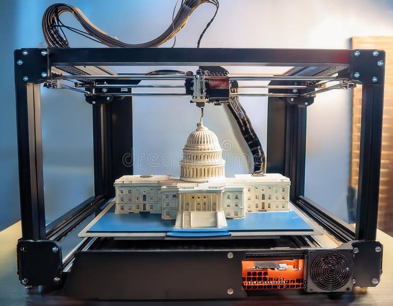 3D Printer Creating a Detailed Model of a Historic Building in a Modern ...