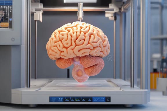 3D Printer Creating a Detailed Model of a Human Brain in a Laboratory ...