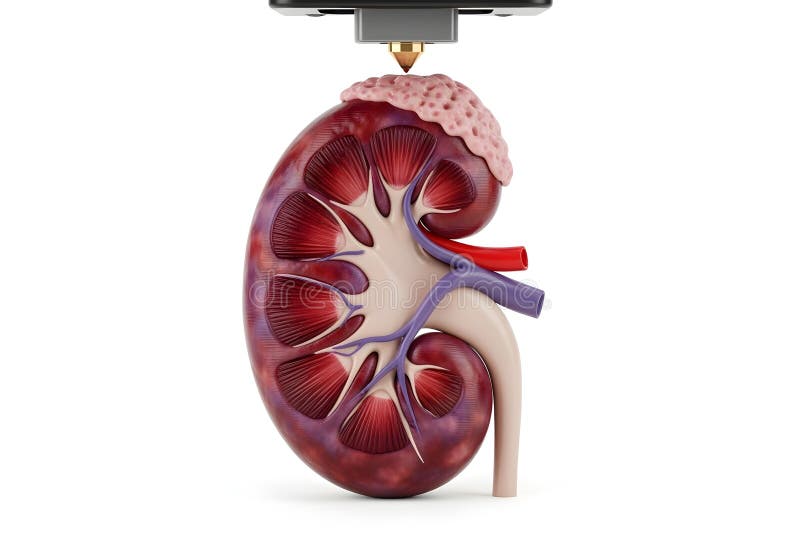 3D Printer Building Detailed Anatomical Kidney Model with Internal ...