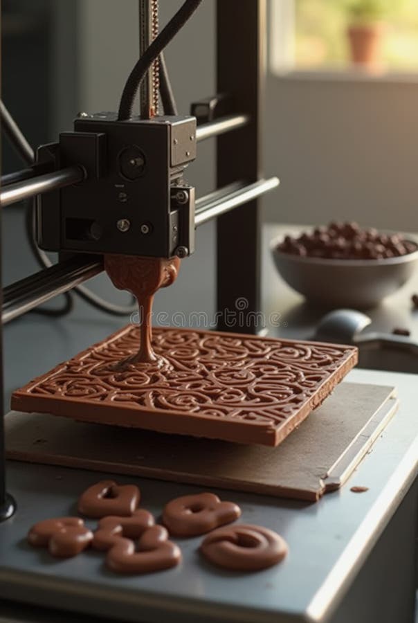 A 3D Printer is Carefully Dispensing Chocolate in Beautiful Patterns on ...