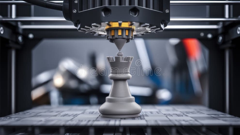 A 3D Printer Creates a Detailed Chess Rook, Showcasing Technology in ...