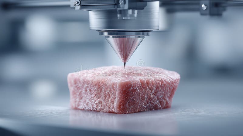 A 3D Printer Creates a Piece of Meat with a Precise Texture. Stock ...