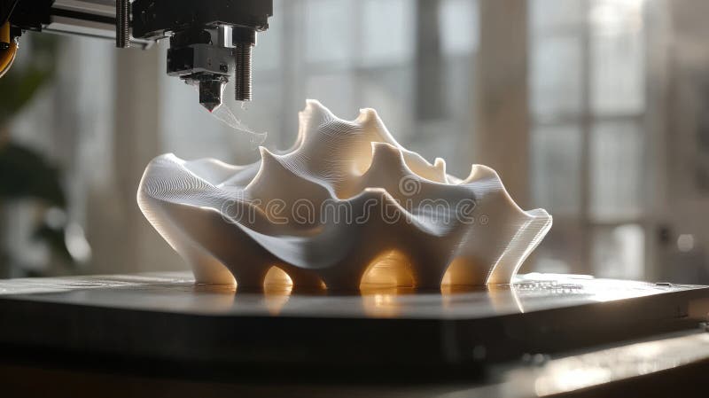 3D Printer Creating an Abstract White Sculpture Stock Illustration ...