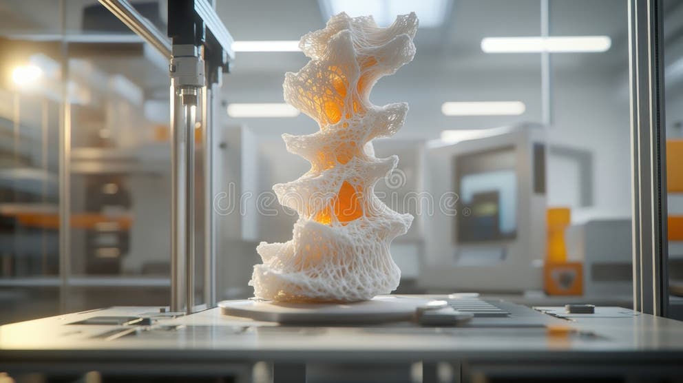 3d Printer Creating Complex White and Orange Structure in Laboratory ...