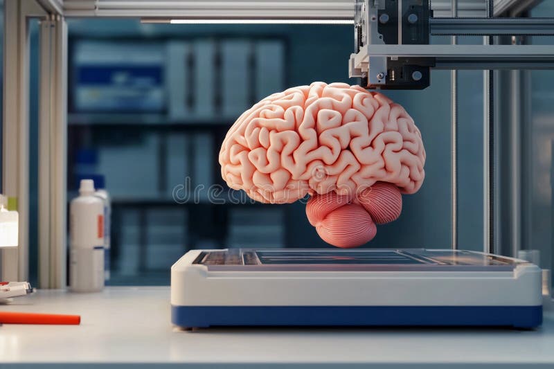 3D Printer Creating a Detailed Model of a Human Brain in a Laboratory ...