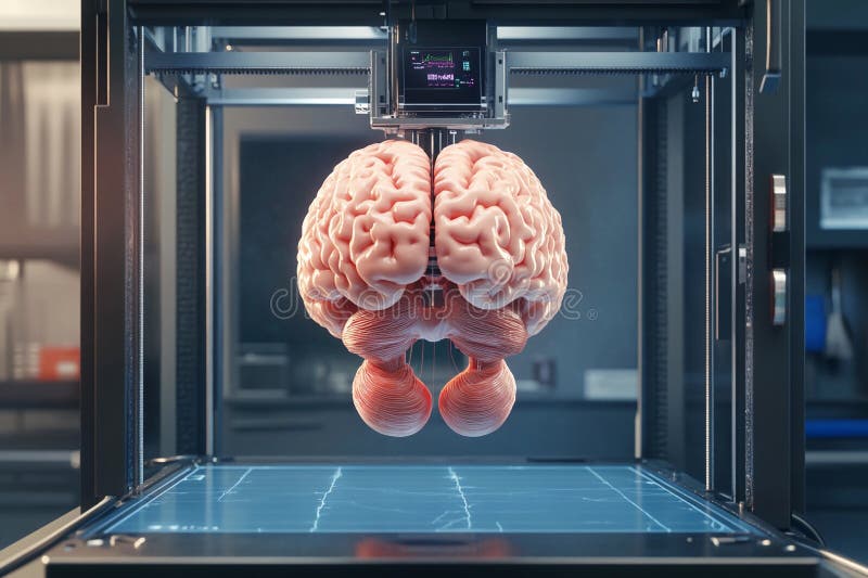 3D Printer Creating a Detailed Model of a Human Brain in a Laboratory ...
