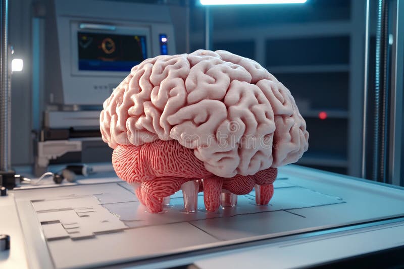 3D Printer Creating a Detailed Model of a Human Brain in a Laboratory ...