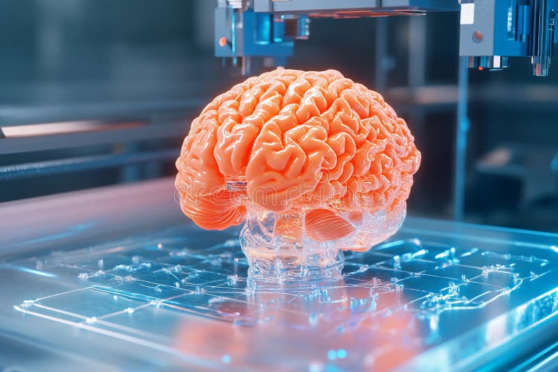 3D Printer Creating a Detailed Model of a Human Brain in a Laboratory ...