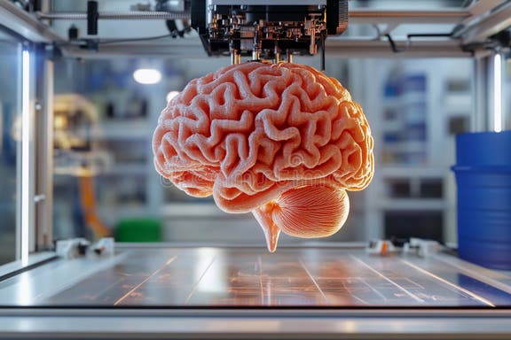 3D Printer Creating a Detailed Model of a Human Brain in a Laboratory ...