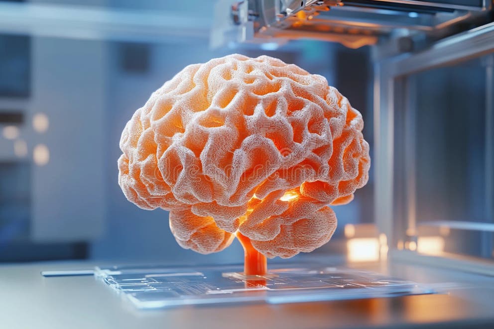 3D Printer Creating a Detailed Model of a Human Brain in a Laboratory ...
