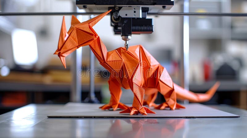 3D Printer Creating a Detailed Orange Dragon Model Stock Illustration ...
