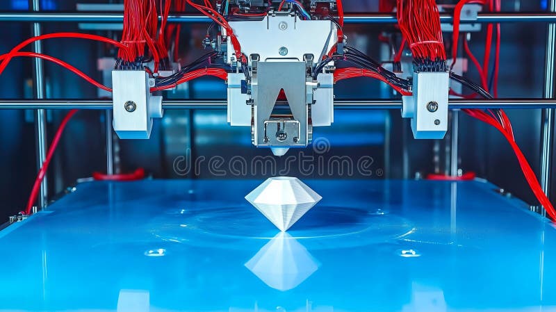 3d Printer Creating a Diamond Shape on Blue Platform Stock Image ...