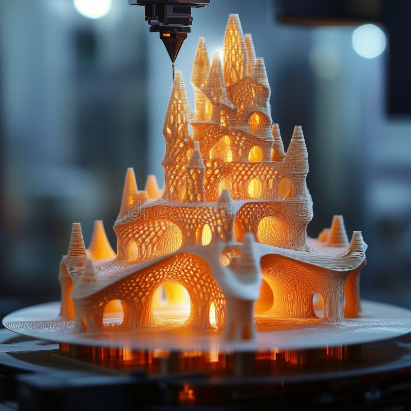 3D Printer Creating an Intricate Architectural Structure Stock Photo ...