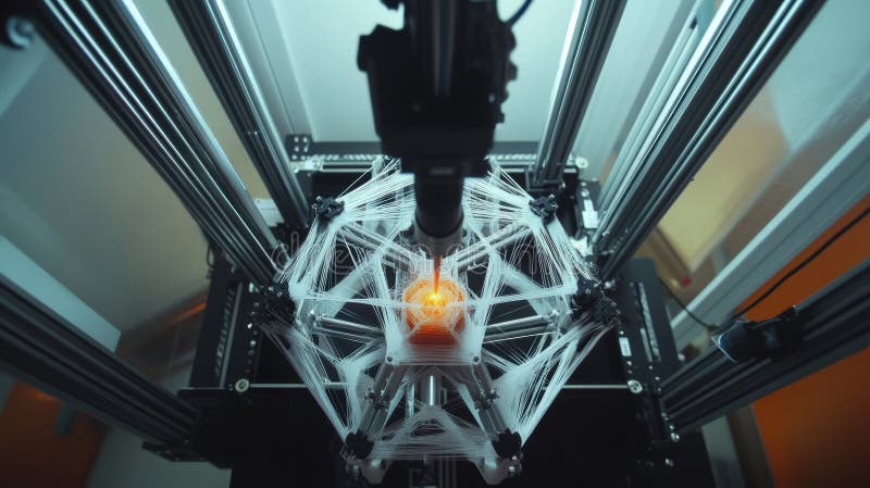 3d Printer Creating Intricate Geometric Structure with Orange Filament ...