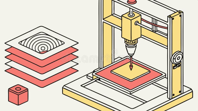 3D Printer Creating Layered Object, Additive Manufacturing Vector ...