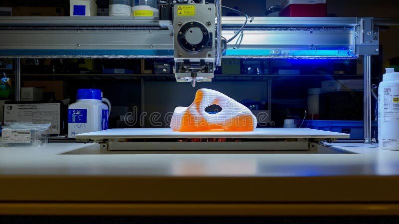 3D Printer Creating Orange Object in Lab Stock Photo - Image of ...