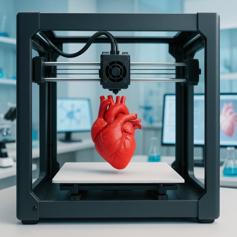 3D Printer Creating Red Anatomical Heart Model in Modern Laboratory ...