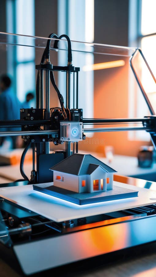 3D Printer Creating Small Scale Architectural House Model, Modern ...