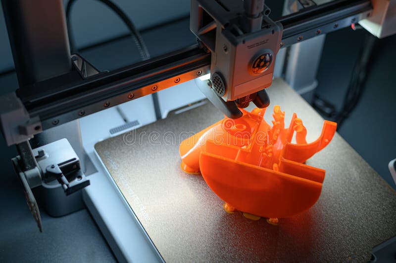 3D Printer Creating Vibrant Orange Prototype Model Stock Photo - Image ...