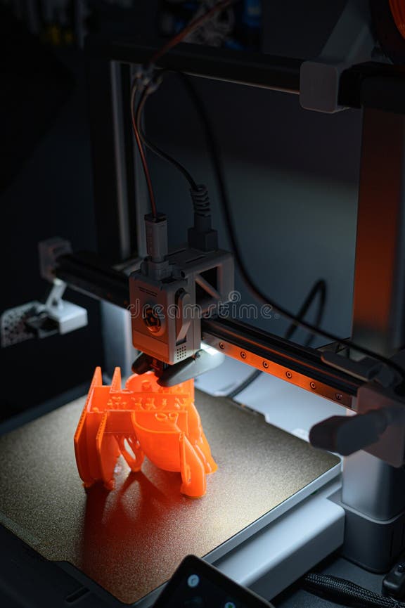 3D Printer Creating Vibrant Orange Prototype Model Stock Image - Image ...