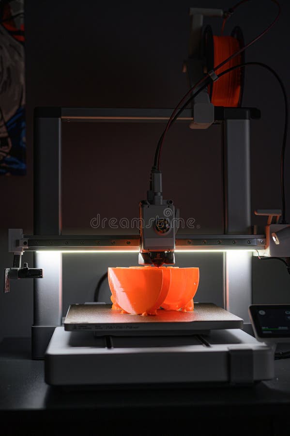 3D Printer Creating Vibrant Orange Prototype Model Stock Photo - Image ...