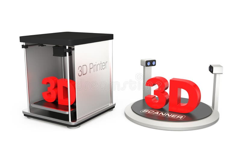 3D printer and 3D scanner stock illustration. Illustration of plastic ...