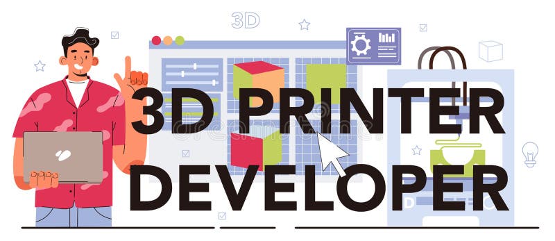 3D Printer Developer Typographic Header. Operating System Programming ...