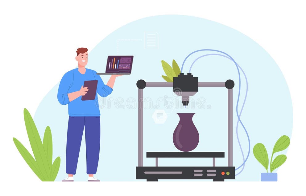 3d Printer Engineer. Student Print Polymer in University Lab, Young ...