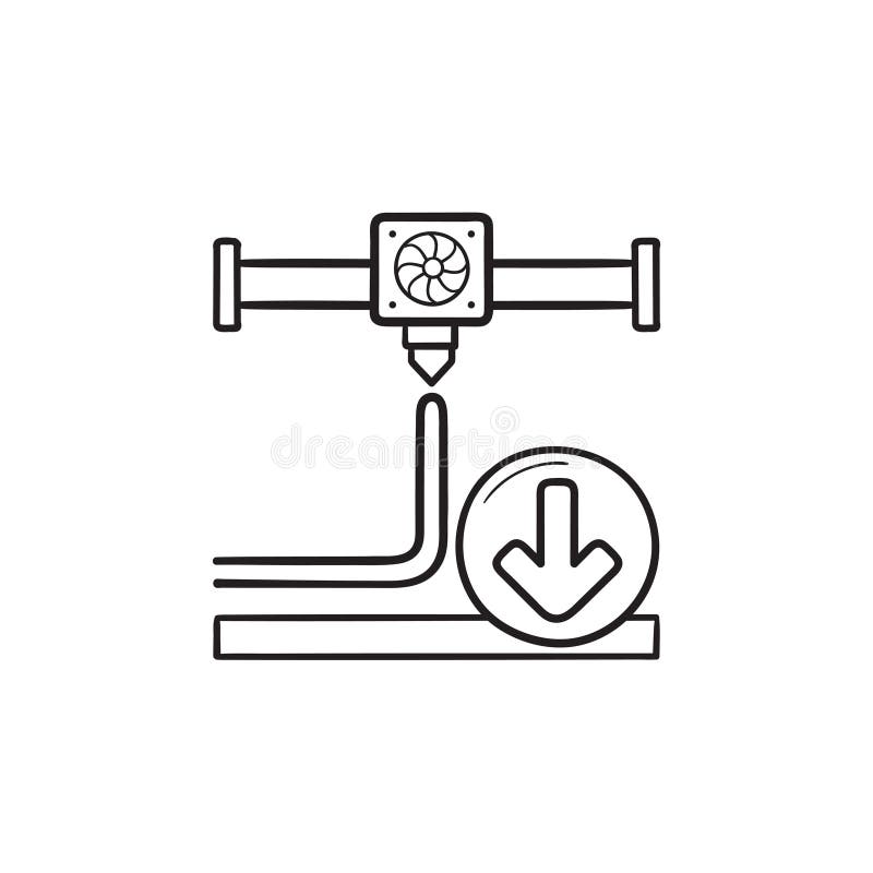 3D Printer Extruder Printing Hand Drawn Outline Doodle Icon. Stock ...