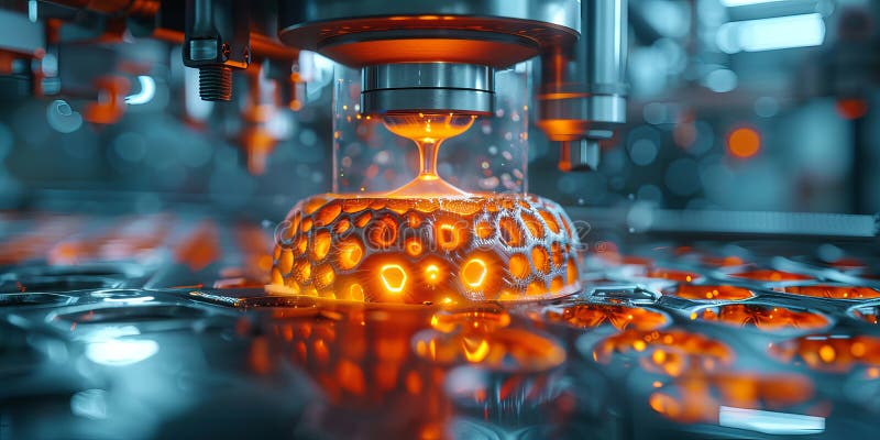 3D Printer Fabricating a Glowing, Intricate Object with a Honeycomb ...