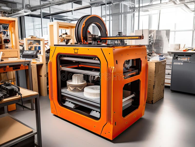 3D Printer in Futuristic Office Space Stock Illustration - Illustration ...