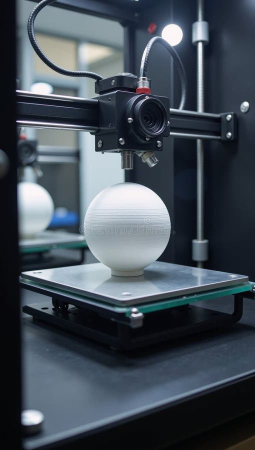 A 3D Printer Generates a White Plastic Sphere in a Laboratory Setting ...