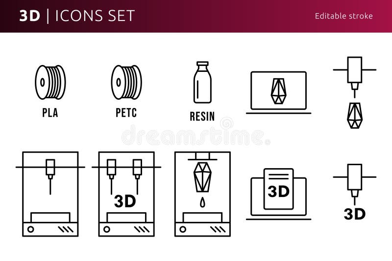 3d Printer Icons Designed in Line Art Style Can Be Used for Web and ...
