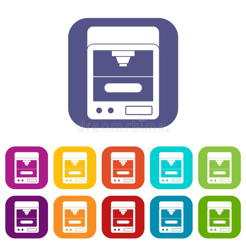 3D printer icons set flat stock vector. Illustration of create - 96260715