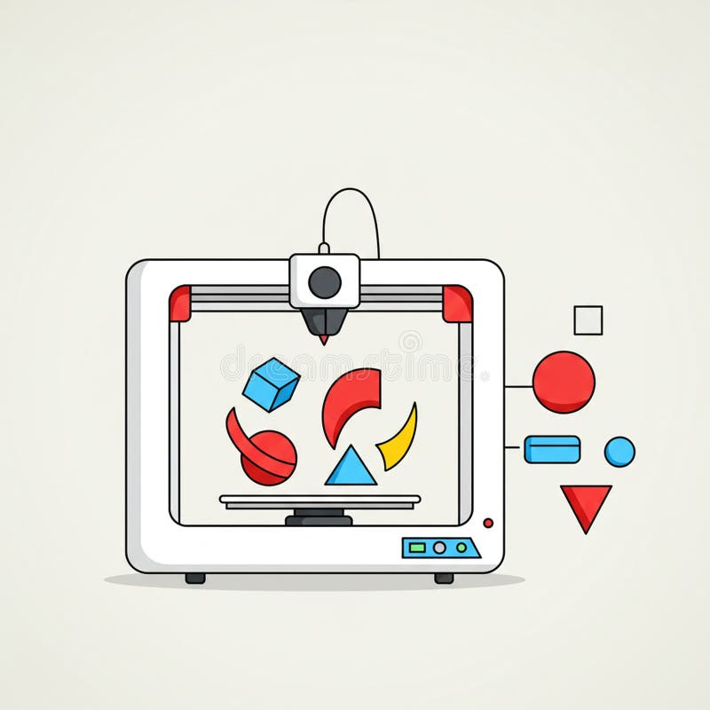 3D Printer Illustration with a Variety of Colorful Geometric Shapes ...