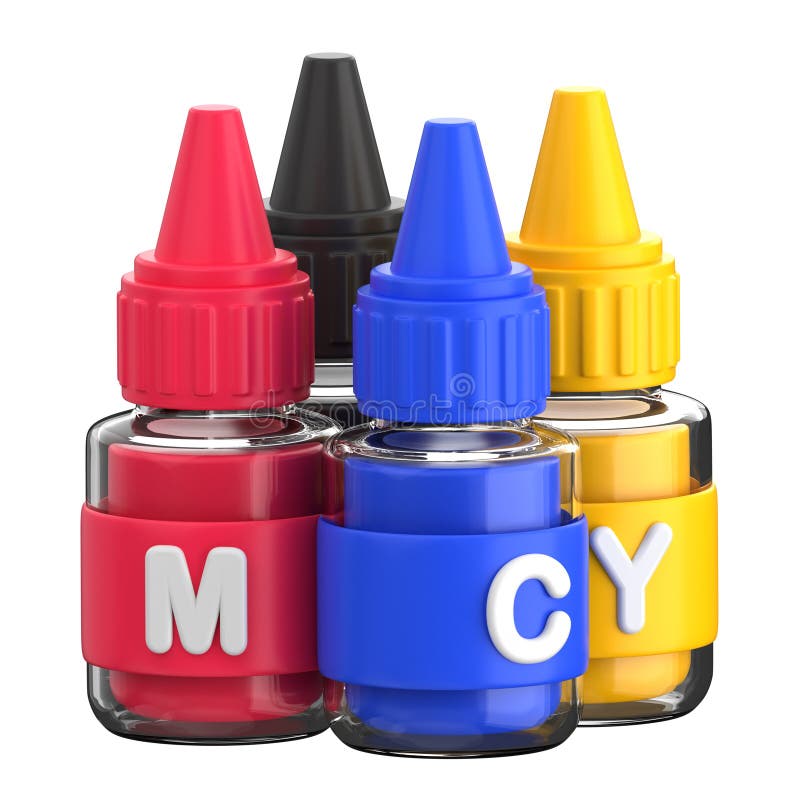 3D Printer Ink Bottles Representing CMYK Colors Stock Illustration ...