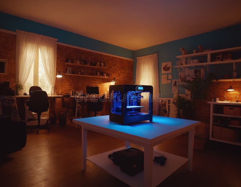 3D Printer in the Interior of a Room with a Computer. Stock ...