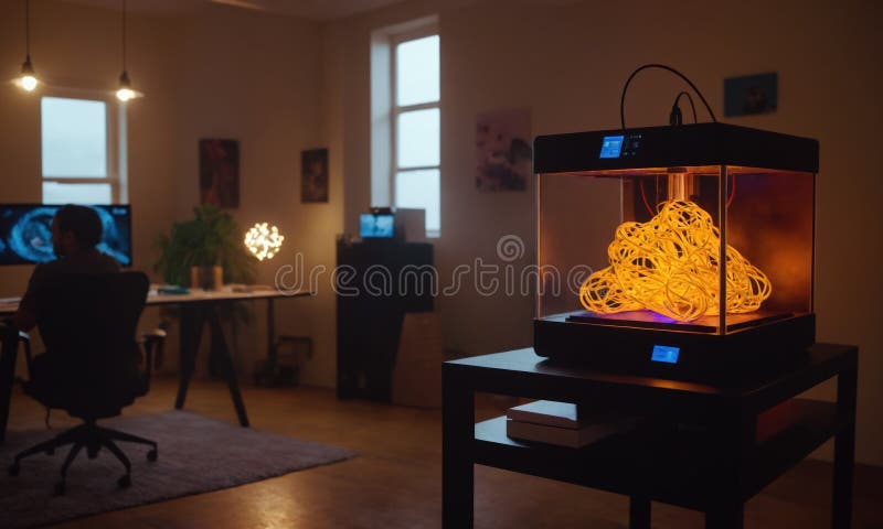 3D Printer in the Interior of a Room with a Computer. Stock ...