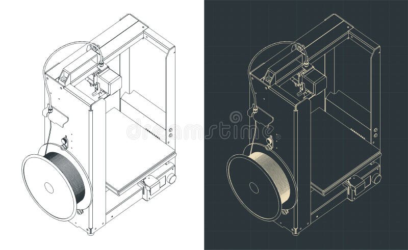 3D Printer Isometric Blueprints Stock Vector - Illustration of printer ...