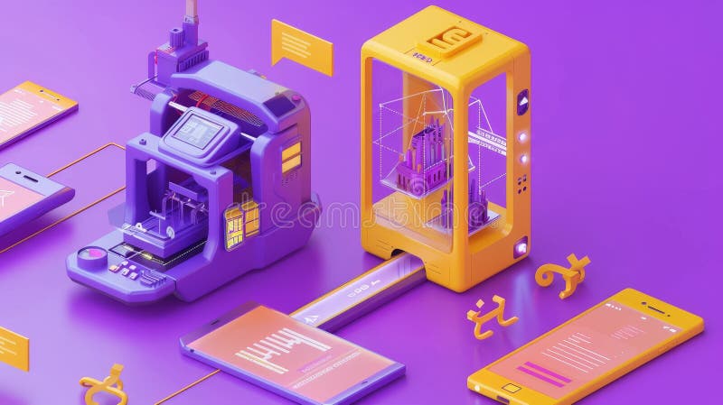 3D Printer Isometric Concept Modern Illustration. 3D Printer Prototype ...