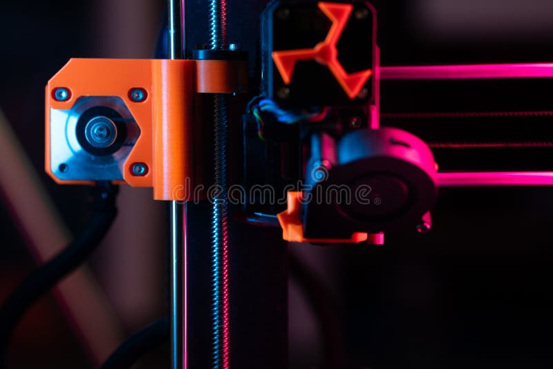 3d Printer Machine Close Up Guides Modern Neon Light Stock Image ...