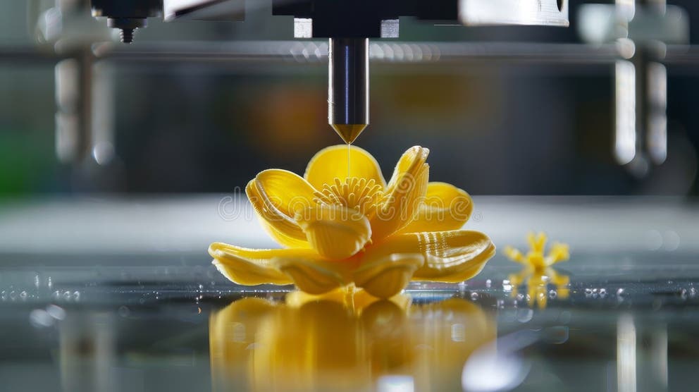 3d Printer Making Yellow Flower with Advanced Technology, Modern ...